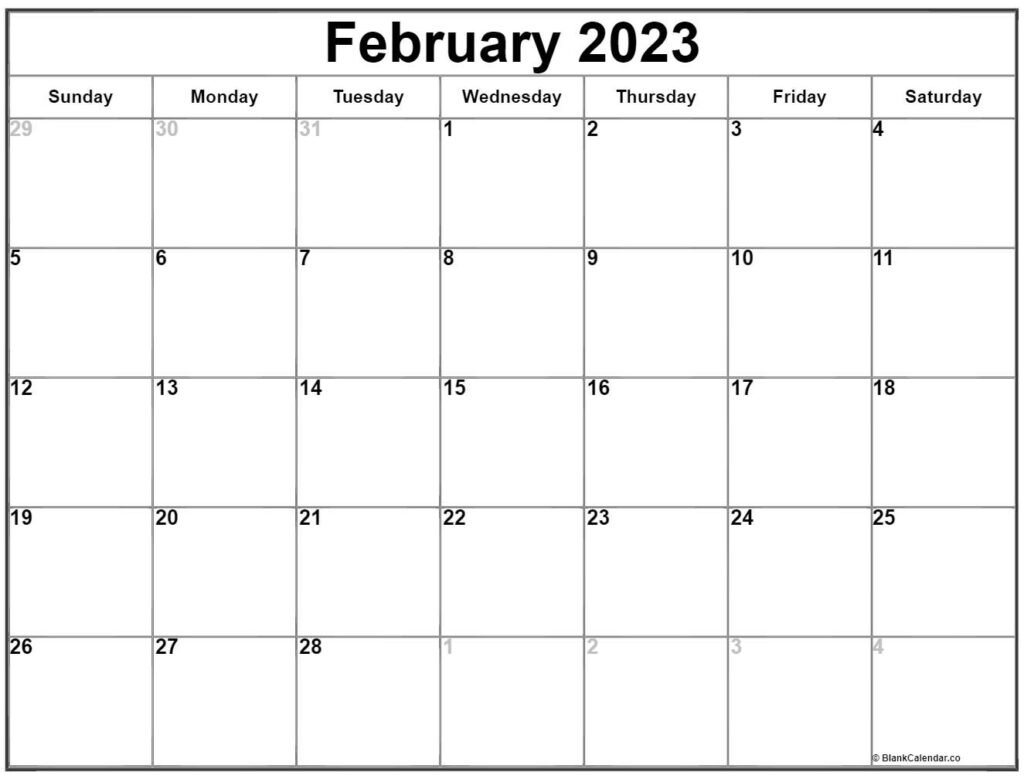 February Calendar BlankCalendar co